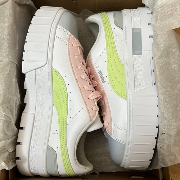 Puma | Shoes | Puma Mayze Leather Pop Trainer White Arctic White Womens ...